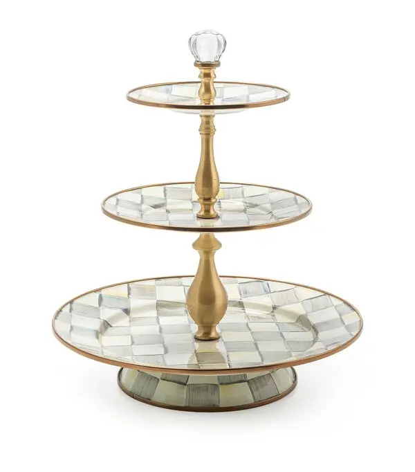 MACKENZIE-CHILDS Sterling Check Three-tier Cake Stand - Grey