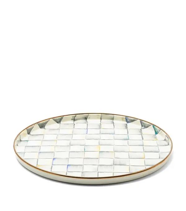 MACKENZIE-CHILDS Sterling Check Round Tray - Grey