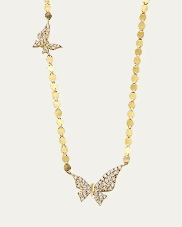 Lana Jewelry 14k Yellow Gold Flawless Double Butterfly Necklace With Diamonds - Yg