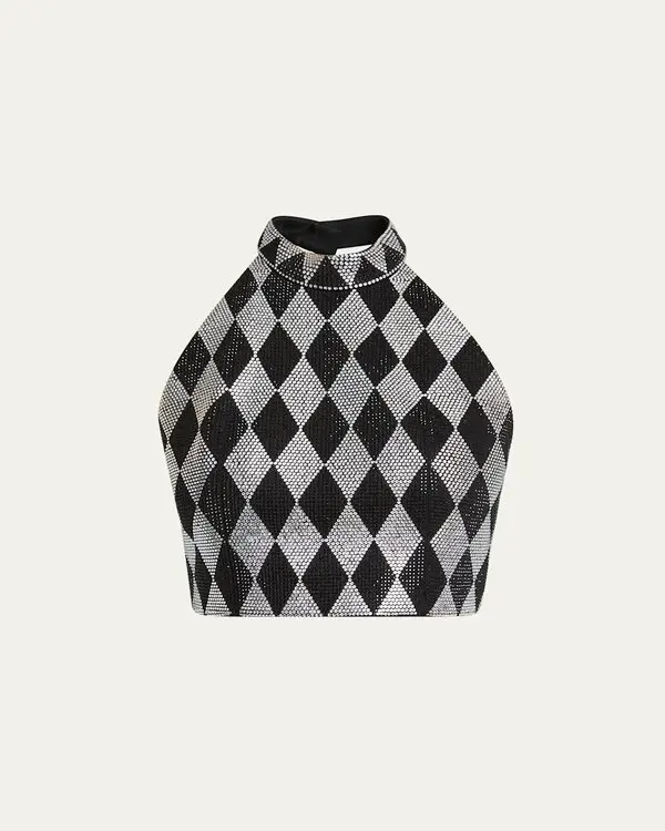 Balmain Diamond Print Crystal Embellished Halter Top