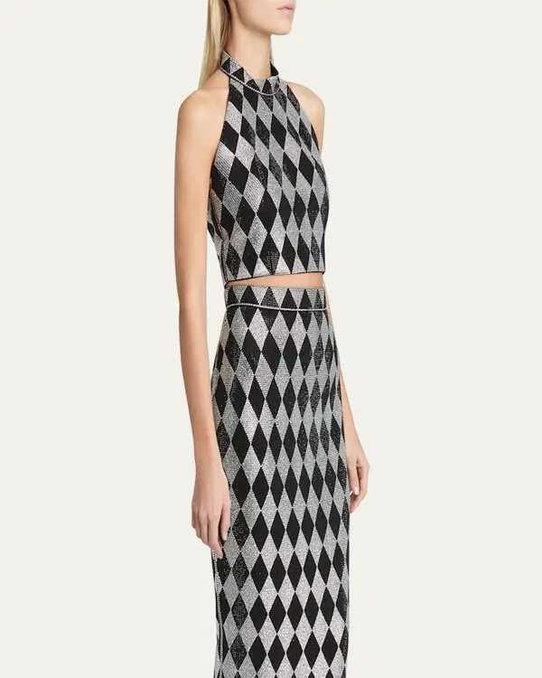 Balmain Diamond Print Crystal Embellished Halter Top