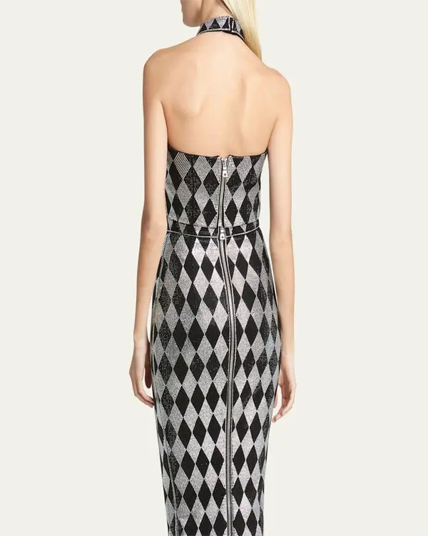 Balmain Diamond Print Crystal Embellished Halter Top