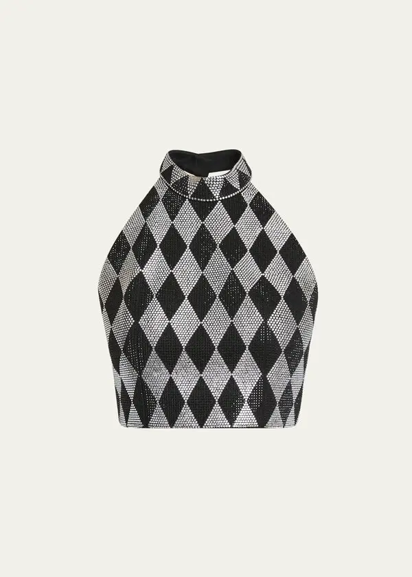 Balmain Diamond Print Crystal Embellished Halter Top