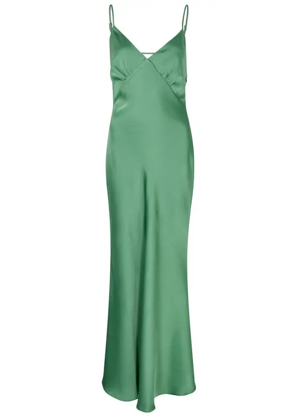 fitted lace wedding dress Wrap Front Maxi Slip Dress With Waist Tie-Up - Olive Green
