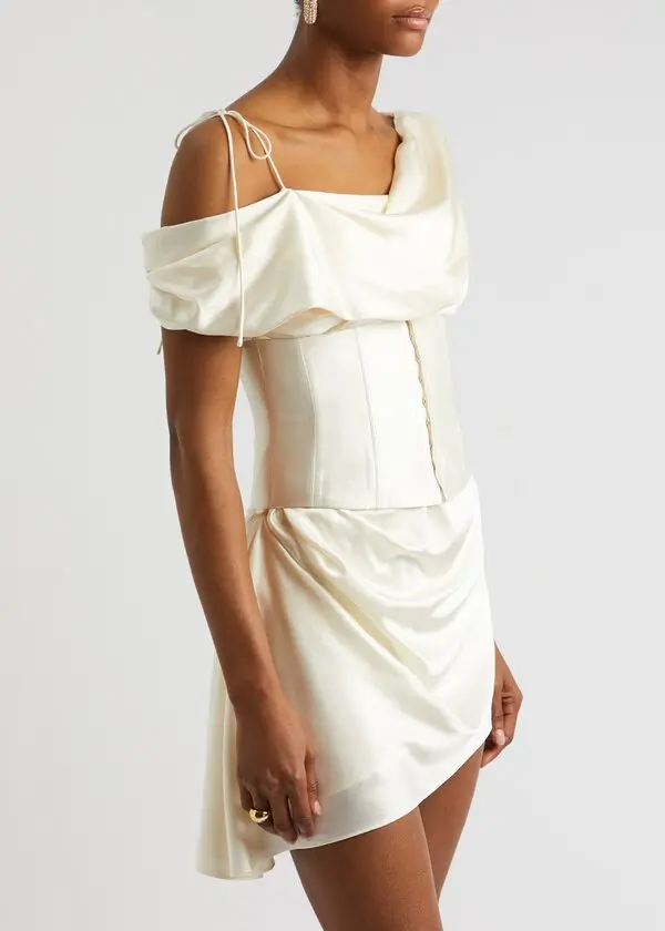 white christmas dresses CLEODORA MAXI DRESS IN CREAM SILK SATIN – DE LA VALI OFFICIAL main image 0