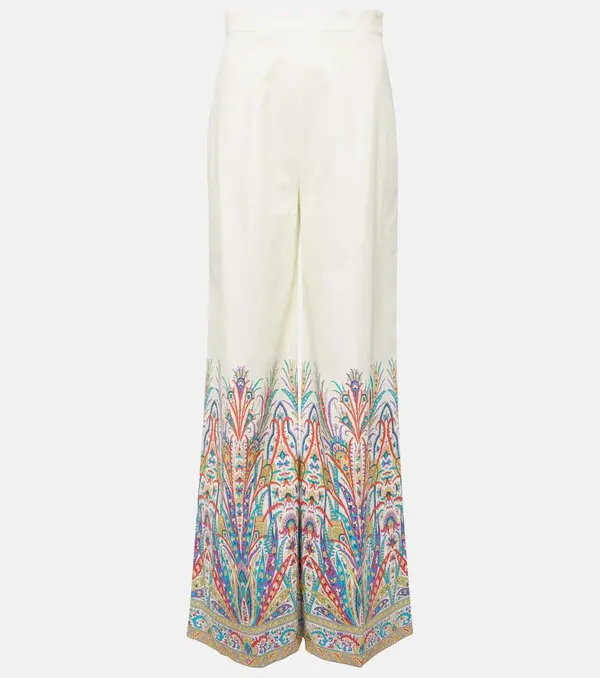 Etro Printed Cotton-blend Wide-leg Pants - White