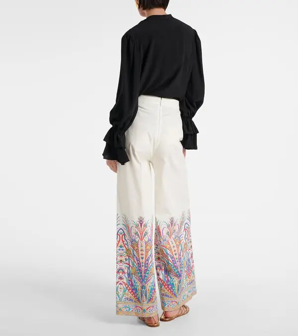 Etro Printed Cotton-blend Wide-leg Pants - White