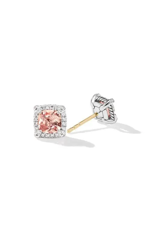 David Yurman Chatelaine Pavé Bezel Stud Earrings - Sterling Silver/morganite