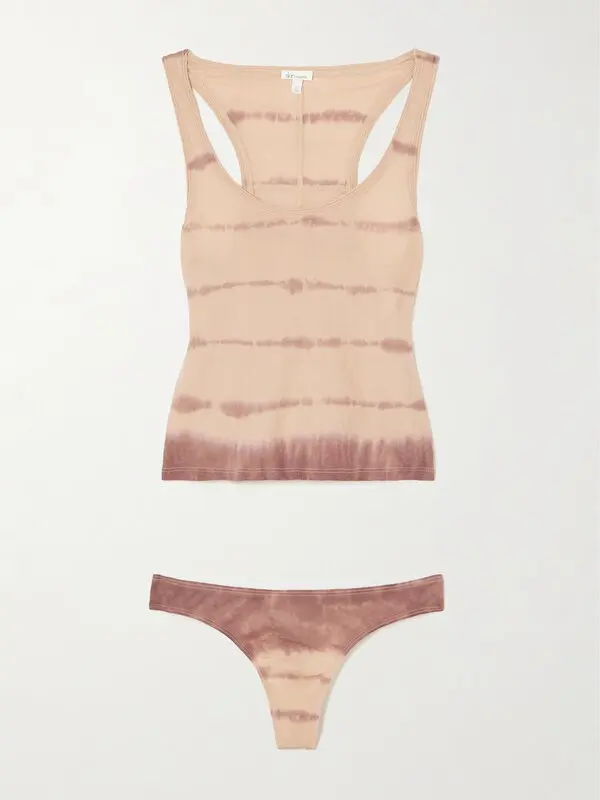 Skin Tie-dyed Organic Pima Cotton-jersey Tank And Thong Set - Multi