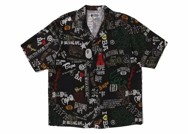 A BATHING APE Hand Draw Open Collar Short Sleeve Shirt