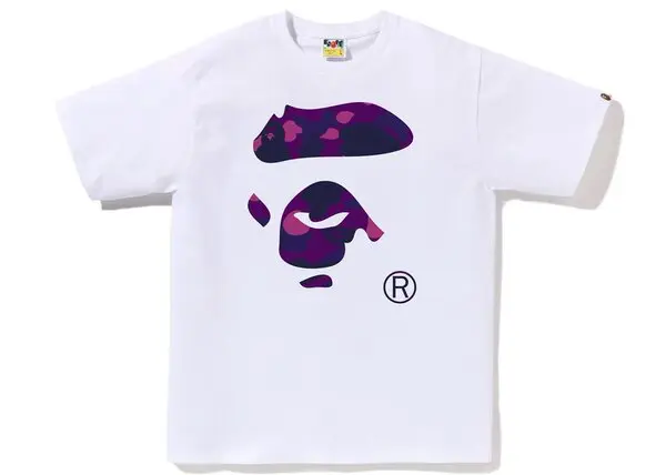 A BATHING APE Camo Ape Face Tee Shirt - White/purple