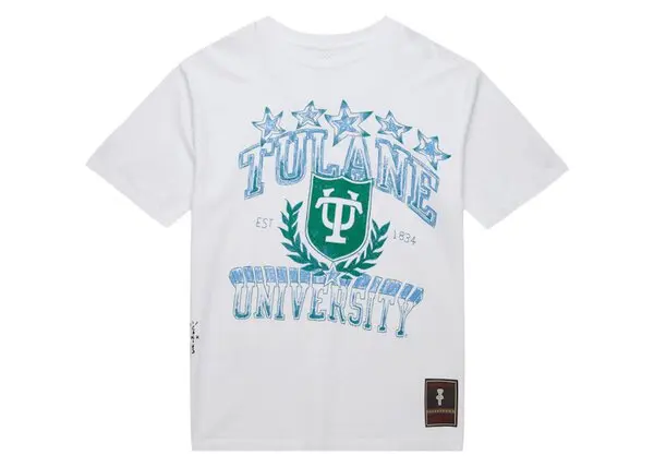 TRAVIS SCOTT X Mitchell & Ness Tulane Green Wave Handdrawn T-shirt - White