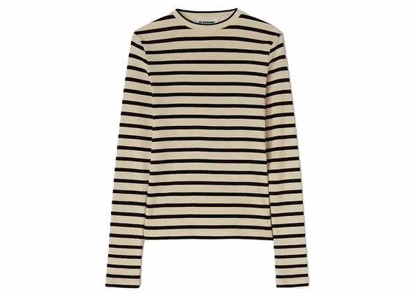 JIL SANDER Stripe Cotton Longsleeved Top - Beige/black