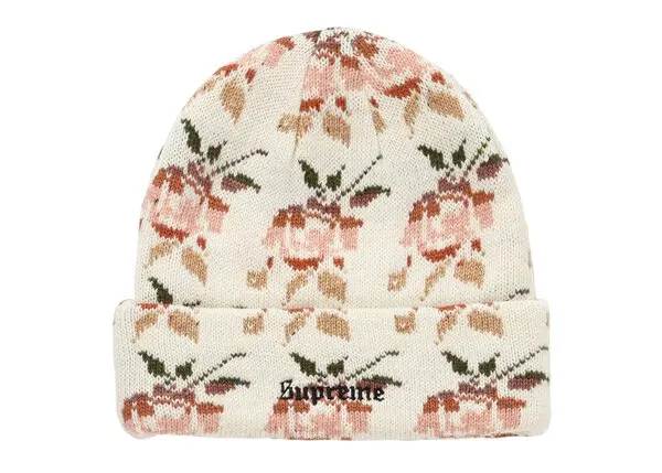 Supreme Rose Jacquard Beanie - Natural