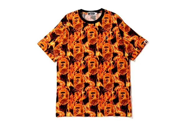 A BATHING APE Flame Wide Tee Shirt - Orange