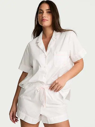 Victoria's Secret Heritage Cotton Short Pajama Set - White,ivory