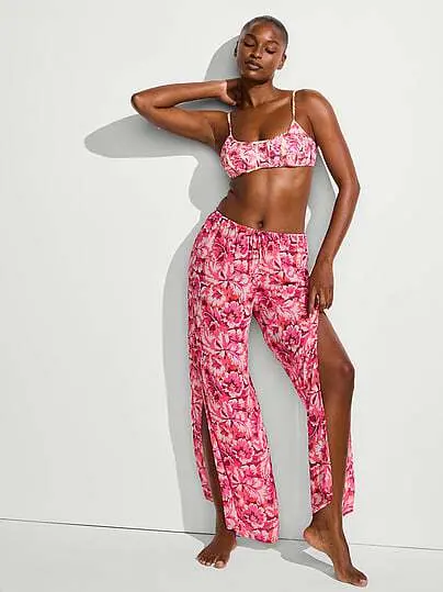 Victoria's Secret Swim Beachwear Sheer Crinkle Wide-leg Pants - Floral