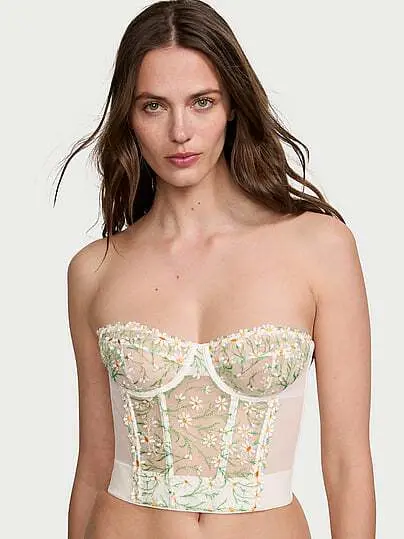 Victoria's Secret Dream Angels Daisy Chain Embroidery Strapless Corset Top - White,ivory