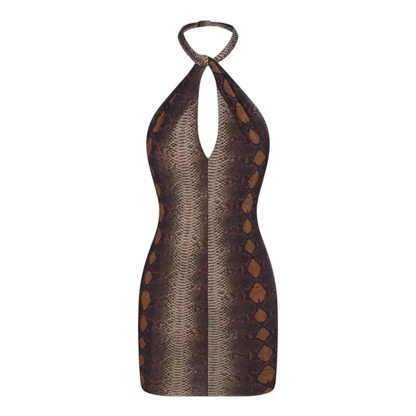 Skims Summer Mesh Halter Mini Dress - Desert Snake Print | Editorialist