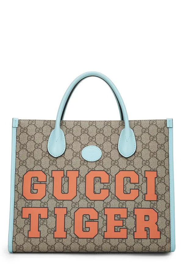 Gucci Gg Supreme Canvas Interlocking Gg Tiger Tote Beige