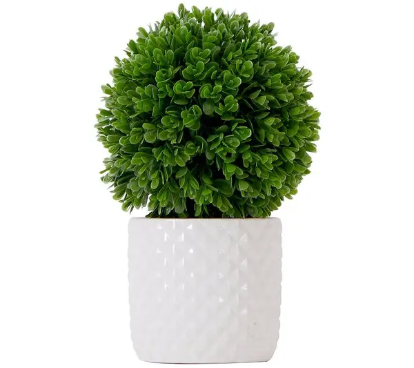 NEARLY NATURAL 10' Artificial Boxwood Topiary P Lant W Planter - One-color