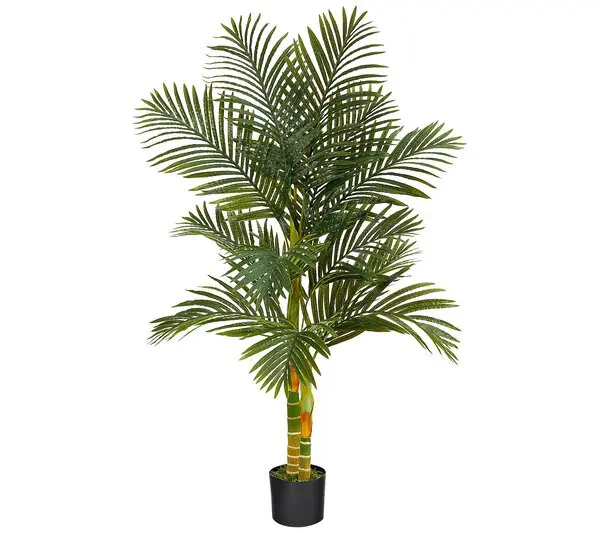 NEARLY NATURAL 5' Double Stalk Golden Cane Palm Tree - One-color