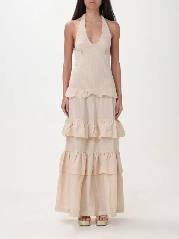TWINSET Halterneck Maxi Dress With Tiered Ruffles