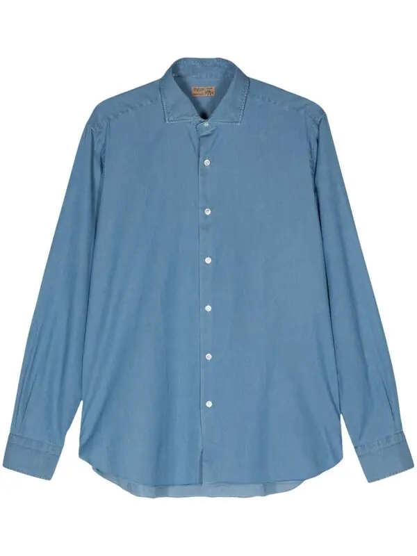 BARBA NAPOLI Poplin Cotton Shirt - Blue