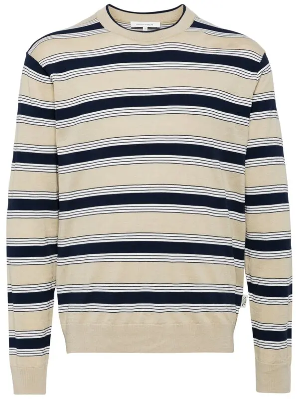 Maison Kitsuné Stripe Print Cotton Blend Sweater - Neutrals