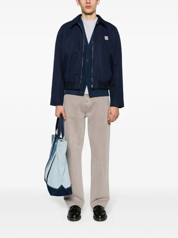 Maison Kitsuné Fox Head-patch V-neck Cardigan - Blue