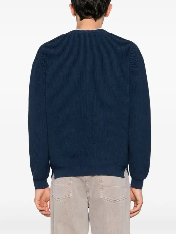 Maison Kitsuné Fox Head-patch V-neck Cardigan - Blue