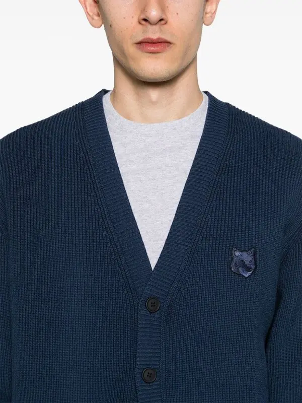 Maison Kitsuné Fox Head-patch V-neck Cardigan - Blue