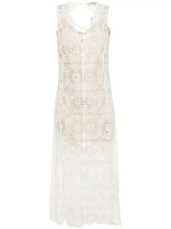 TWINSET Midi Crochet Dress - White