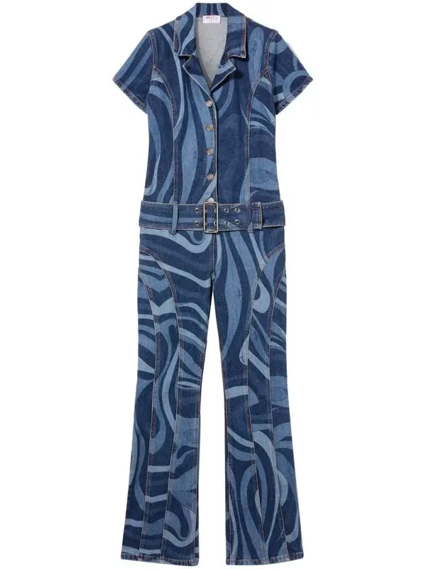 Emilio Pucci Marmo-print Denim Jumpsuit - Blue
