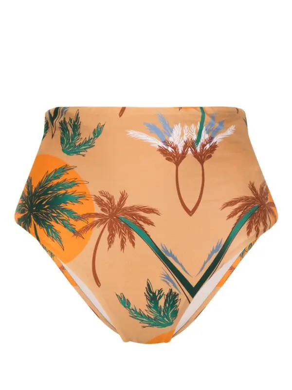 Raquel Diniz Palm-tree-print Bikini Bottom - Brown
