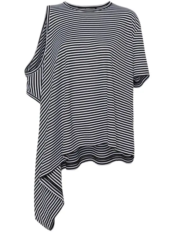トップス Junya Watanabe Striped off-sholder T Junya Watanabe Striped Off-Shoulder T-Shirt - Black | Editorialist