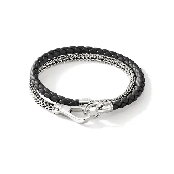 John Hardy Silver And Leather Double Wrap Bracelet - Black
