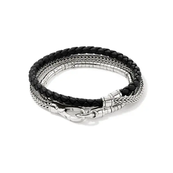John Hardy Heishi Chain Wrap Sterling Silver And Leather Bracelet - Black