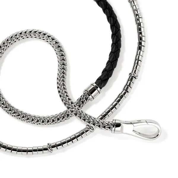 John Hardy Heishi Chain Wrap Sterling Silver And Leather Bracelet