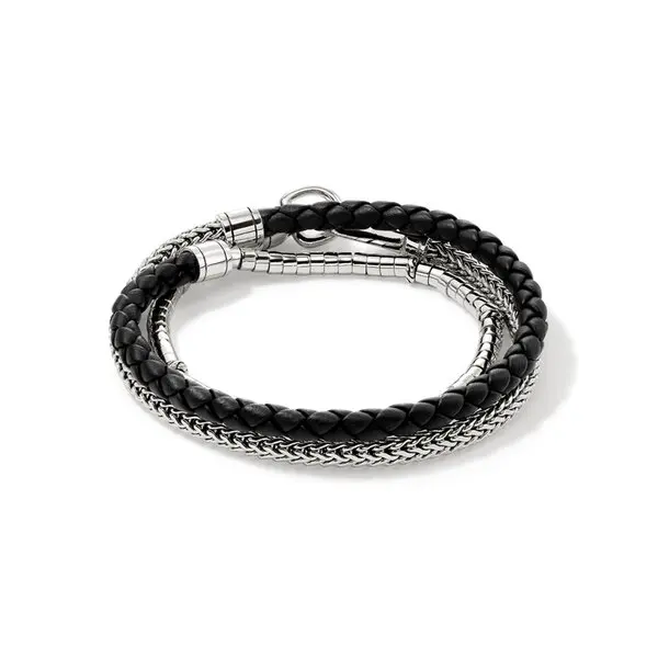 John Hardy Heishi Chain Wrap Sterling Silver And Leather Bracelet