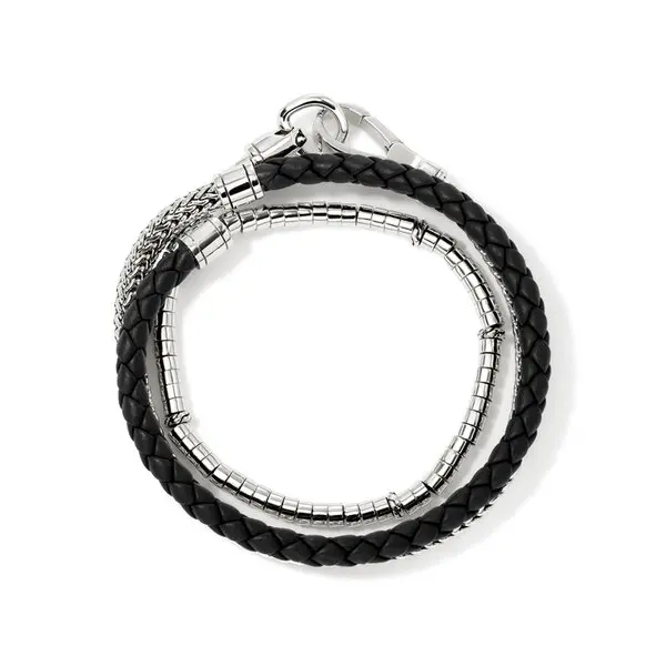 John Hardy Heishi Chain Wrap Sterling Silver And Leather Bracelet