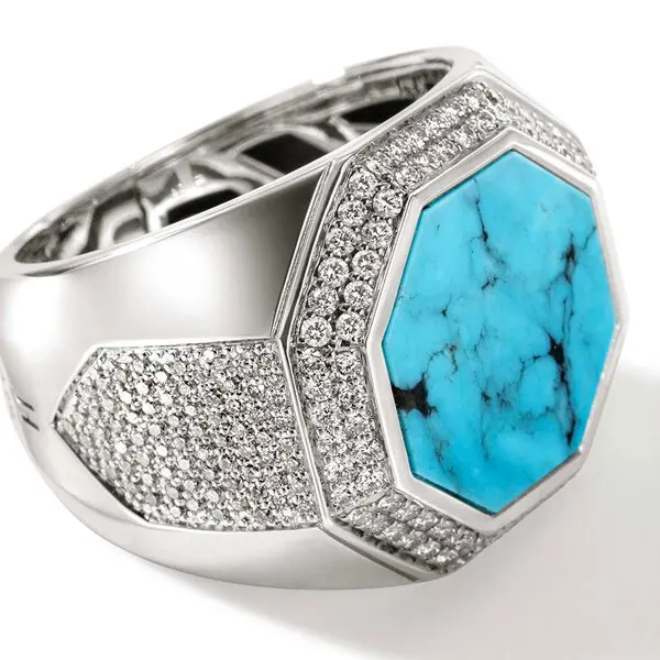 John Hardy Signet Ring With Turquoise And Diamonds