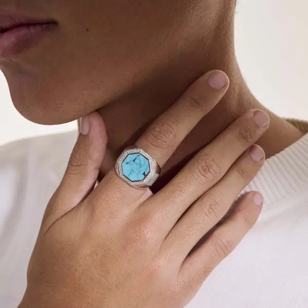 John Hardy Signet Ring With Turquoise And Diamonds