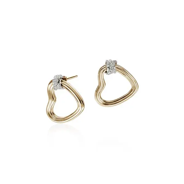 John Hardy Bamboo Heart Earrings Diamonds - Gold