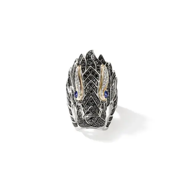 John Hardy Naga Saddle Ring With Diamonds And Sapphires - Silver