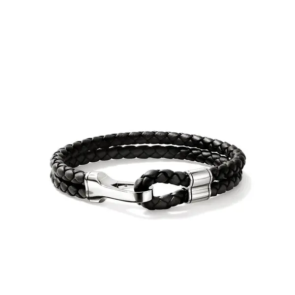 John Hardy Braided Leather Bracelet With Sterling Silver Hook Clasp - Black