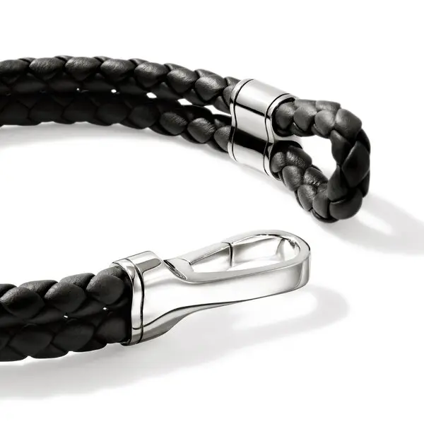 John Hardy Braided Leather Bracelet With Sterling Silver Hook Clasp - Black