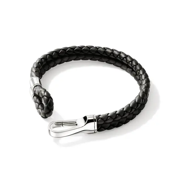 John Hardy Braided Leather Bracelet With Sterling Silver Hook Clasp - Black