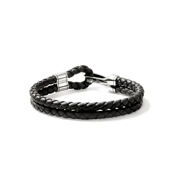 John Hardy Braided Leather Bracelet With Sterling Silver Hook Clasp - Black