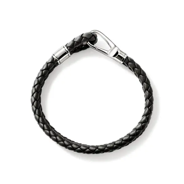 John Hardy Braided Leather Bracelet With Sterling Silver Hook Clasp - Black